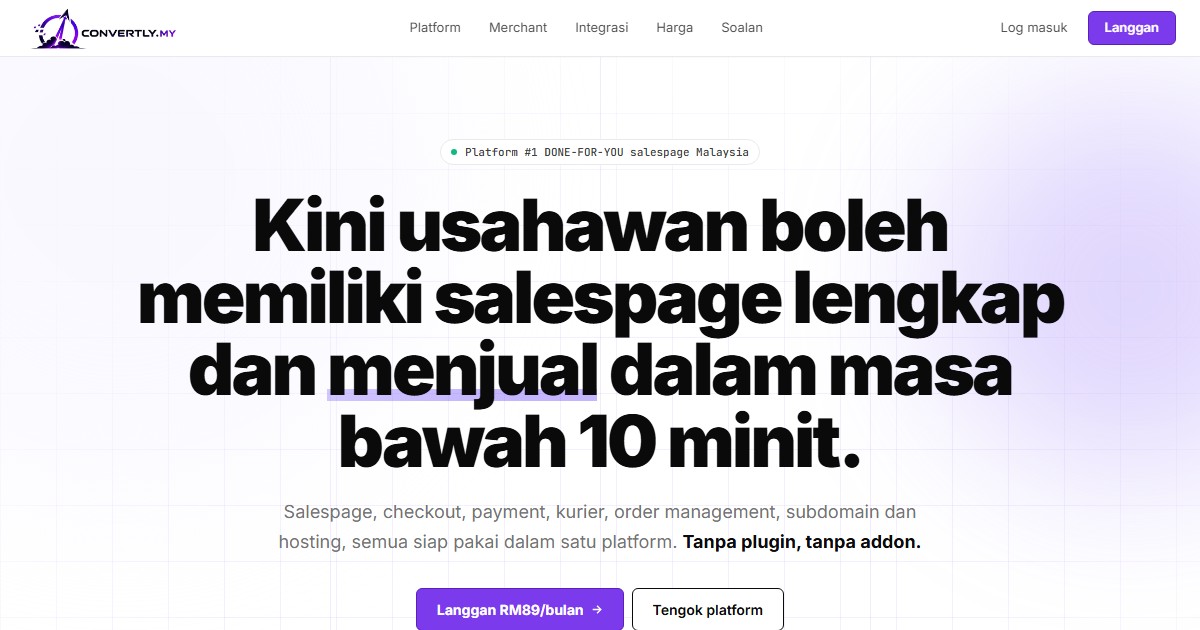 Convertly · Platform Salespage Untuk Usahawan Malaysia